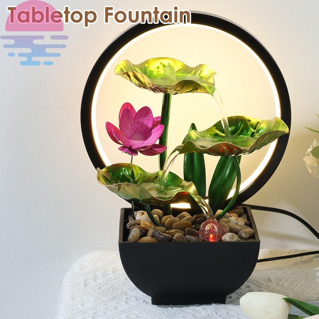 Tabletop Fountain 3-Tiers Lotus Leaf Small Waterfall Fountains Indoor ...