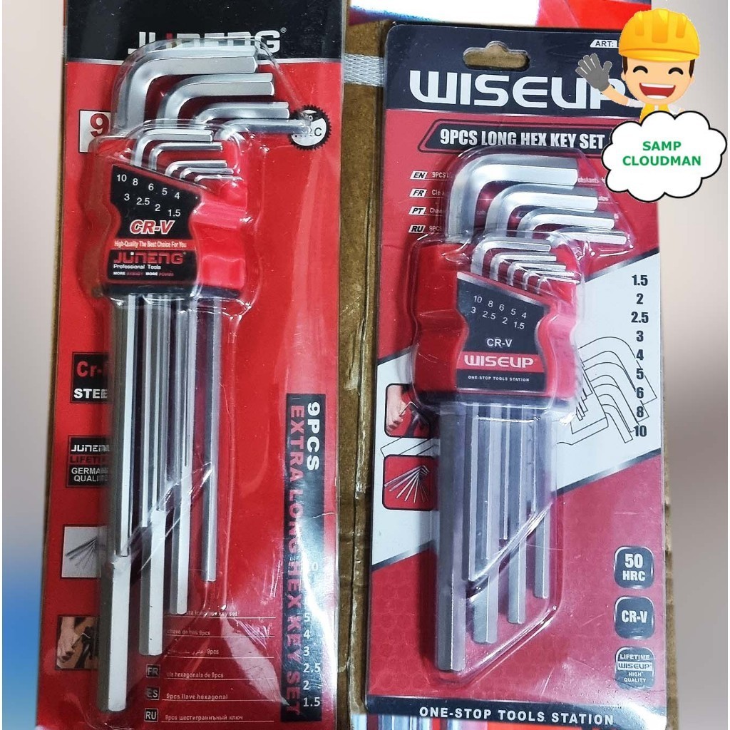 Wiseup/Juneng 9 pcs. Extra / Long Hexagonal Key Set Allen Wrench Set 1. ...