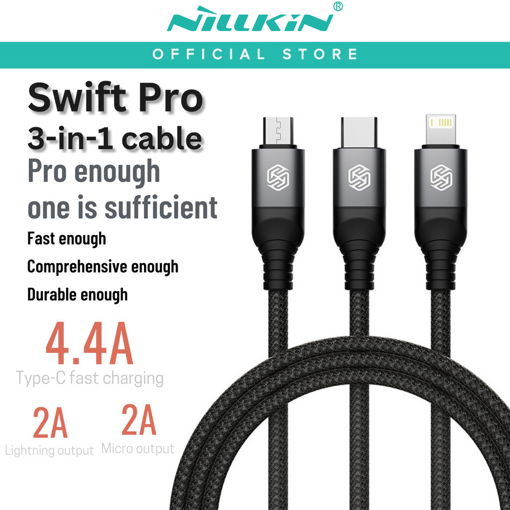 Nillkin Swift Pro 3-in-1 USB Nylon cable Type-C , Lightning , Micro USB ...
