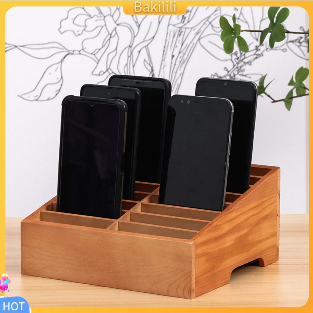 {Bakilili} Multi-slot Storage Box 12/16 Grids Wooden Phone Holder Stand ...