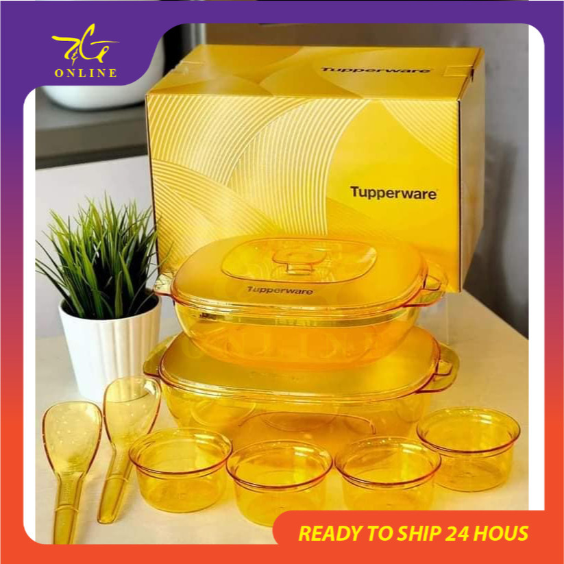 Tupperware 2.5L 1.8L Crystalline Server Set 150ml JoyServe Bowls Gold ...