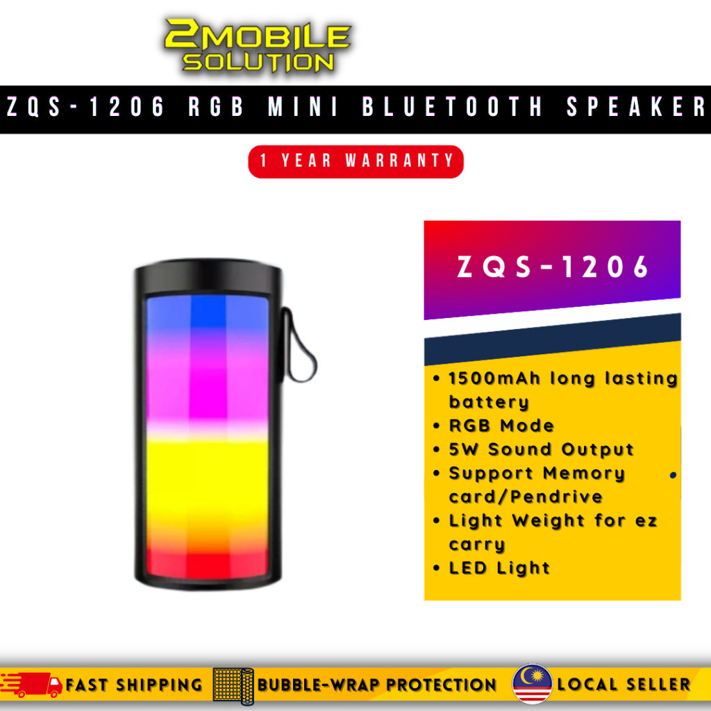ZQS-1202 RGB Mini Bluetooth Speaker [1500mah I LED Light Mode I Memory Card & Pendrive Supported ...