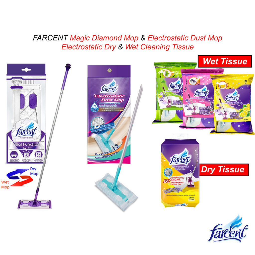 FARCENT ( Magic Diamond Mop ), ( Electrostatic Dust Mop ), ( Electrostatic Dry ), ( Wet Cleaning ...