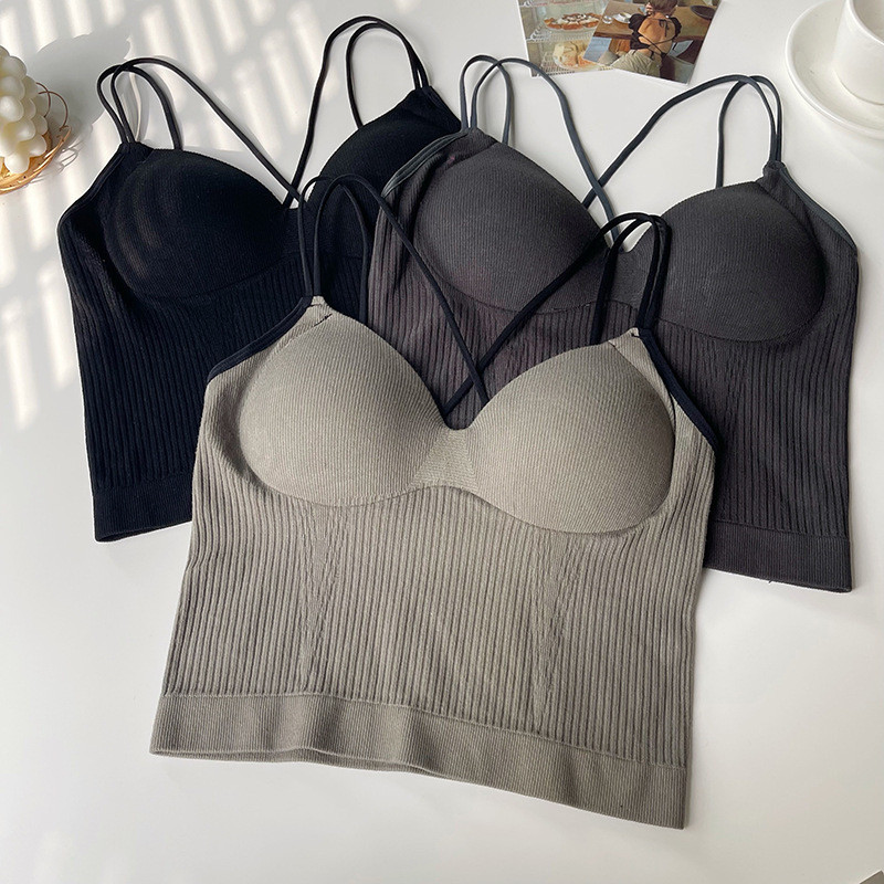 Fixed Cup Sexy Sling Beautiful Back Bra Gathered Inner Tube Top Wrap ...