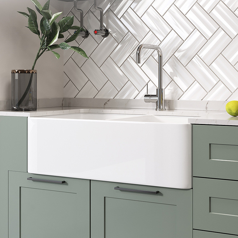 American Kitchen Double Basin Ceramic Basin Semi-Embedded Integrated ...