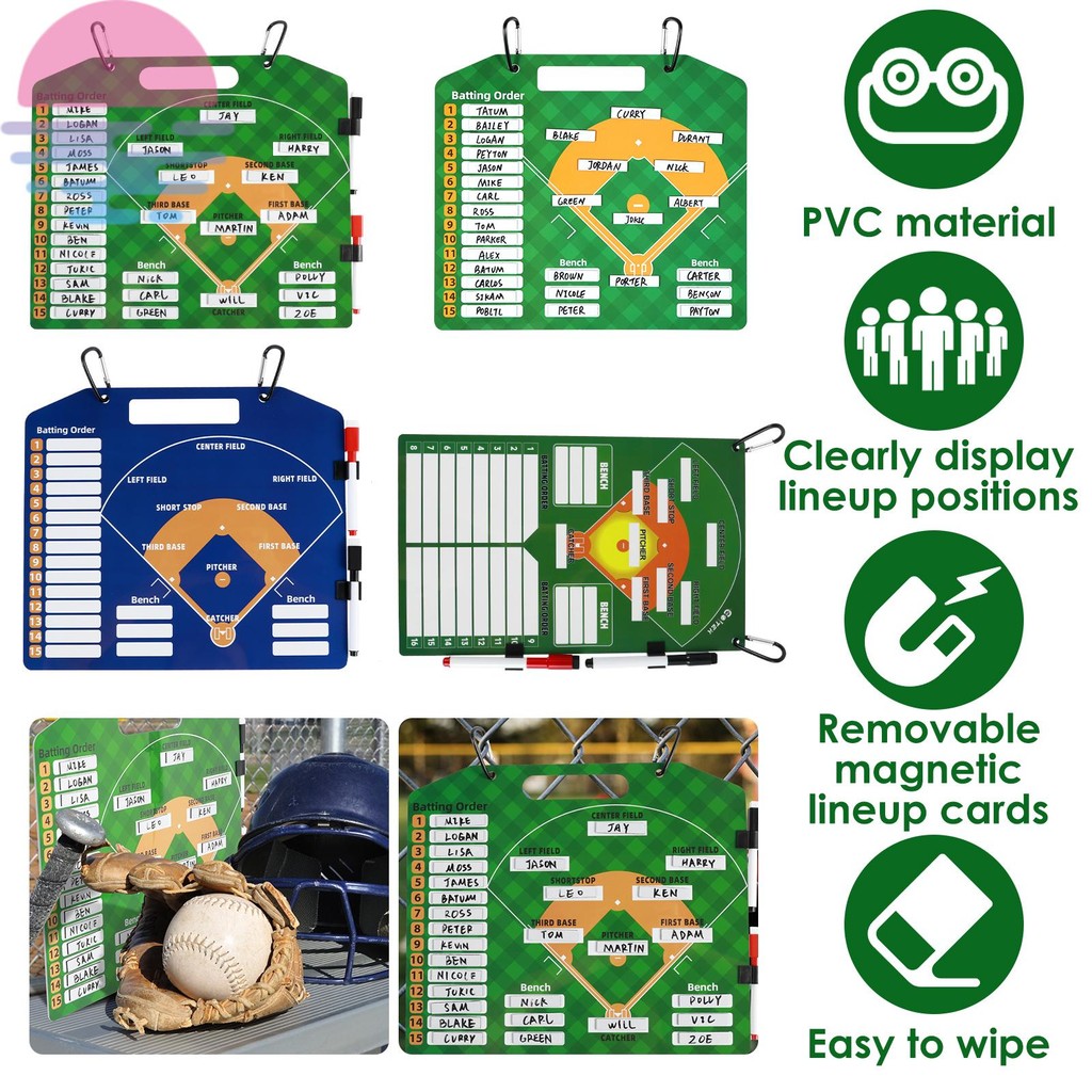 Magnetic Baseball Lineup Board Double-Sided Baseball Coaching Clipboard ...