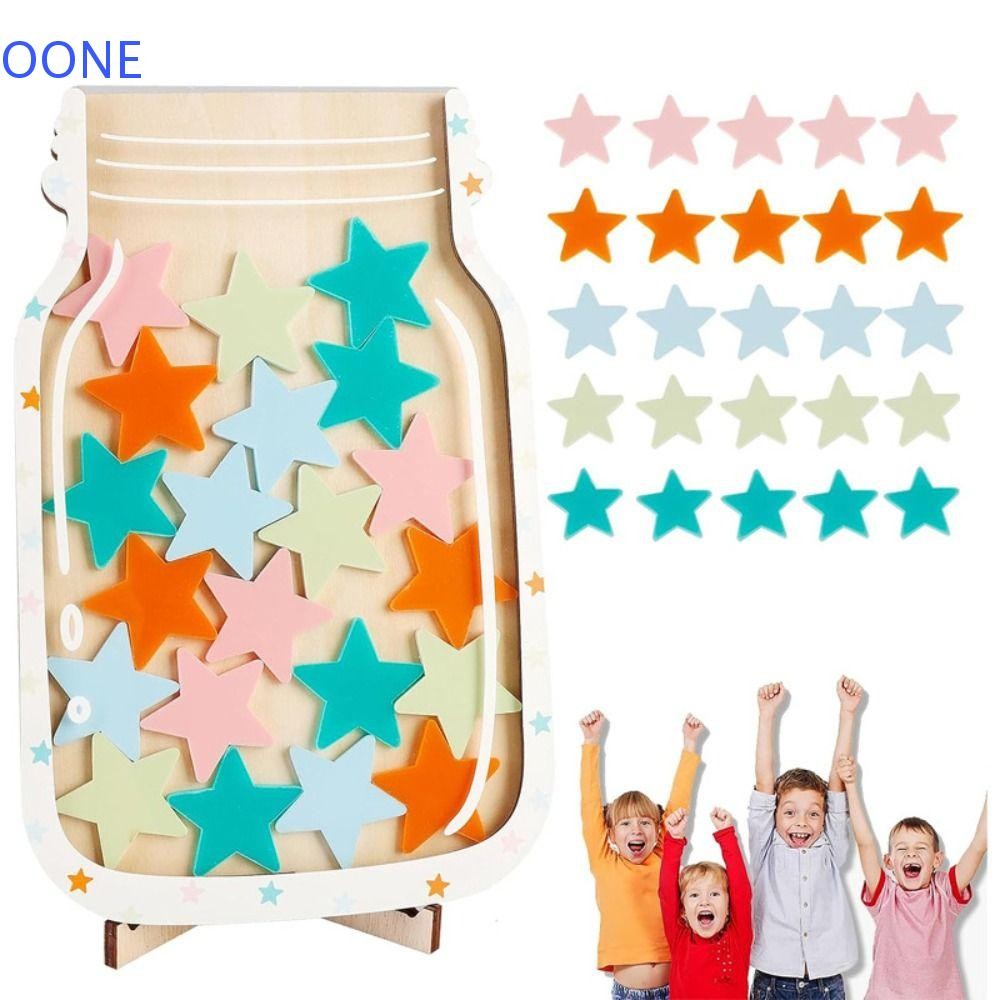 OONE Positive Behavior Rewards Jar, Wooden Cartoon Kids Star Reward ...