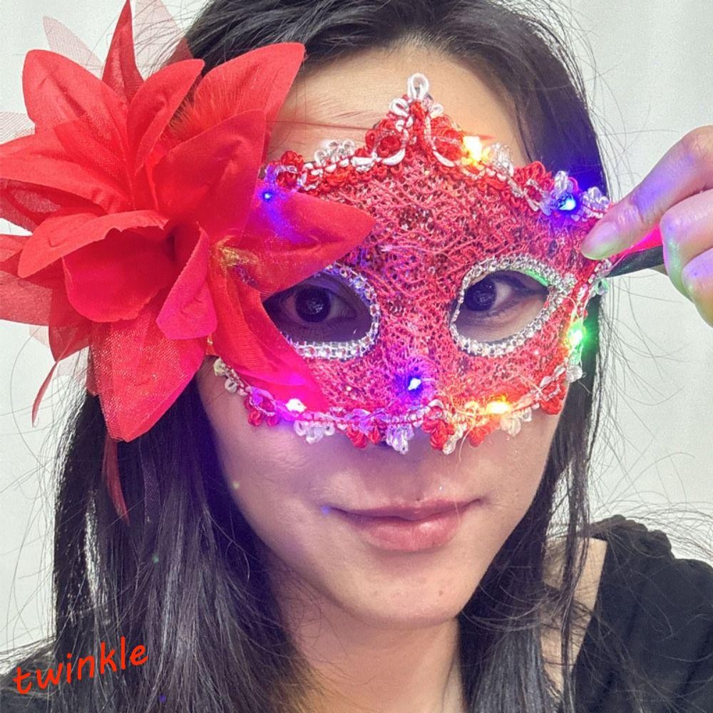 TWINKLE1 LED Glowing Mask, Plastic Lace Feather Flower Mask, Nightclub ...