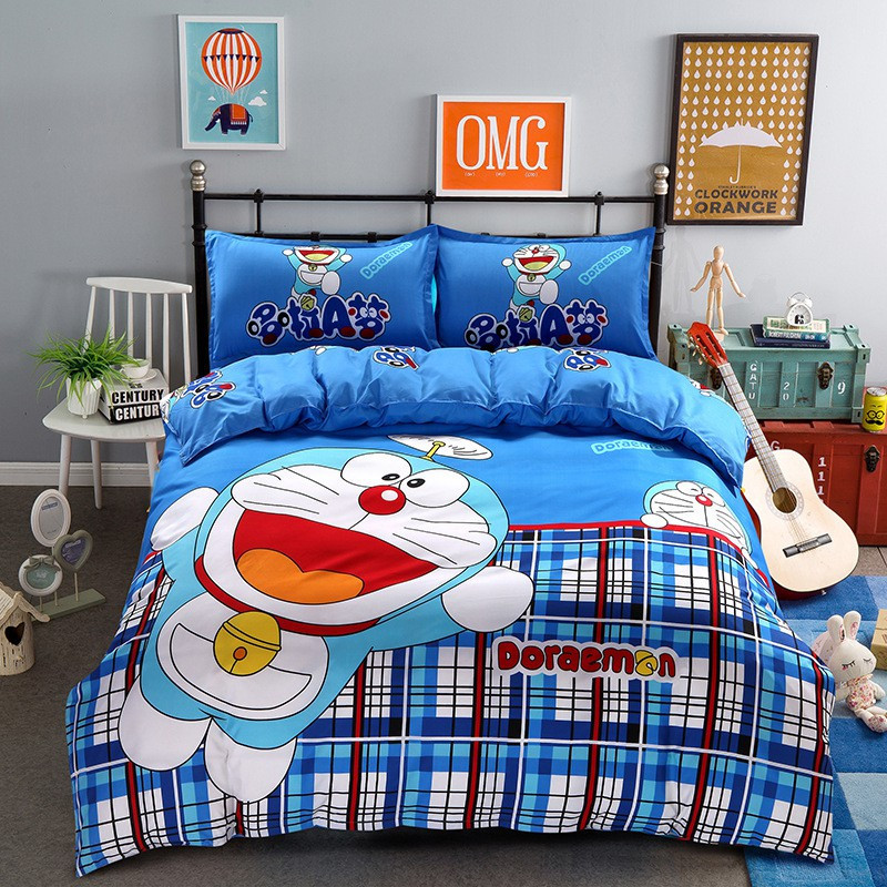 Doraemon Bedding Set Flat Bed Sheet Duvet Cover Set Super Single/Queen ...