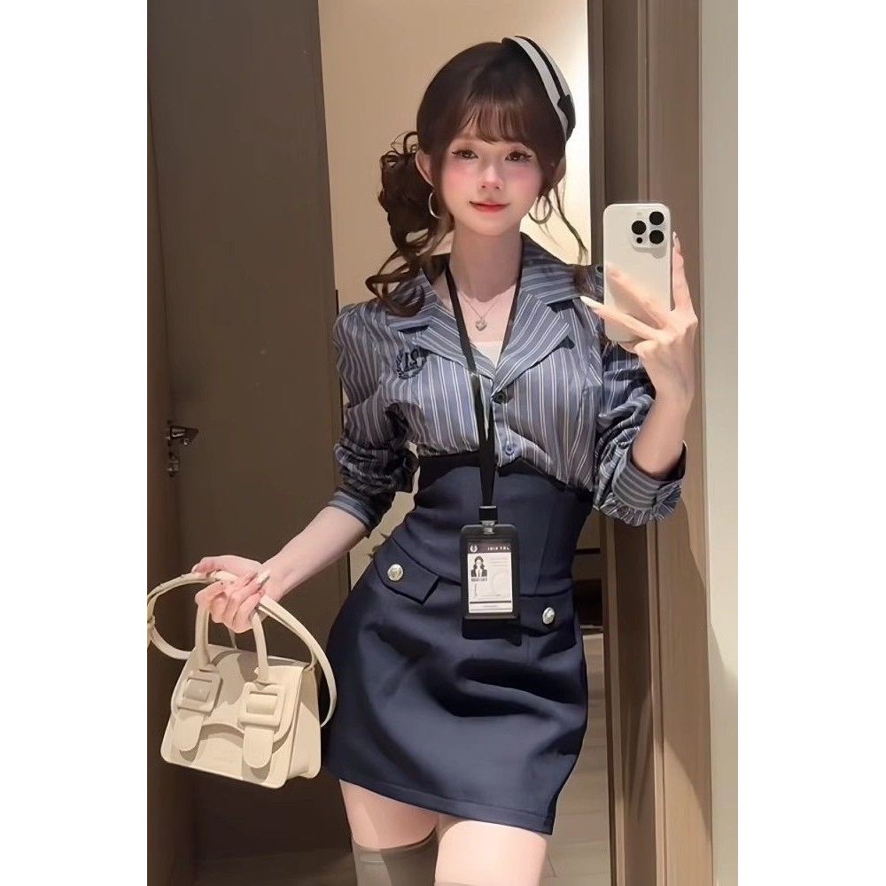 Musim luruh Gaya Korea Pure Desire Patchwork Lengan Panjang Baju Blok ...