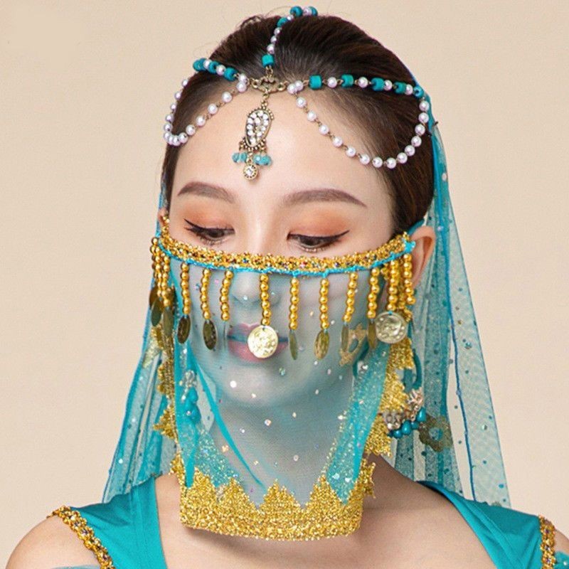 Women's Indian Dance Veil Belly Dance Costume Headdress Jasmine ...