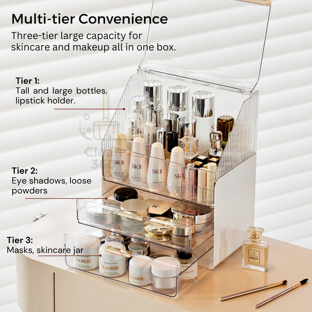 Dustproof Large Makeup Organizer Box Storage Box Tempat Letak Makeup ...
