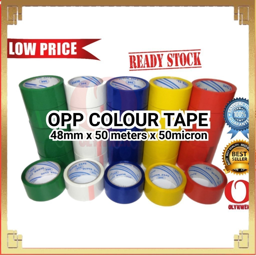 Colour OPP tape (48MM x 50Meters) RED BLUE YELLOW GREEN WHITE Color OPP adhesive tape | Shopee ...