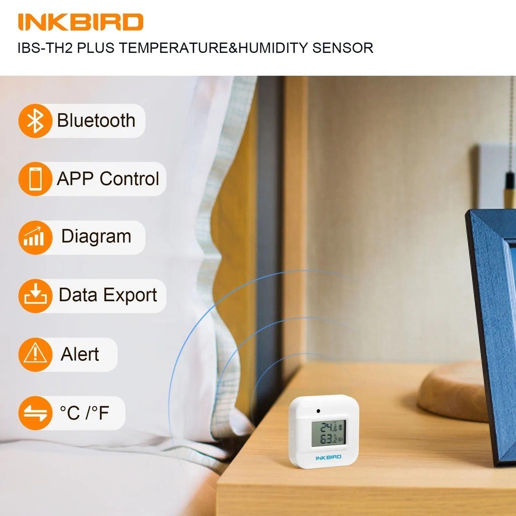 INKBIRD IBS-TH2 Plus Temperature and Humidity Hygrometer Bluetooth Data ...