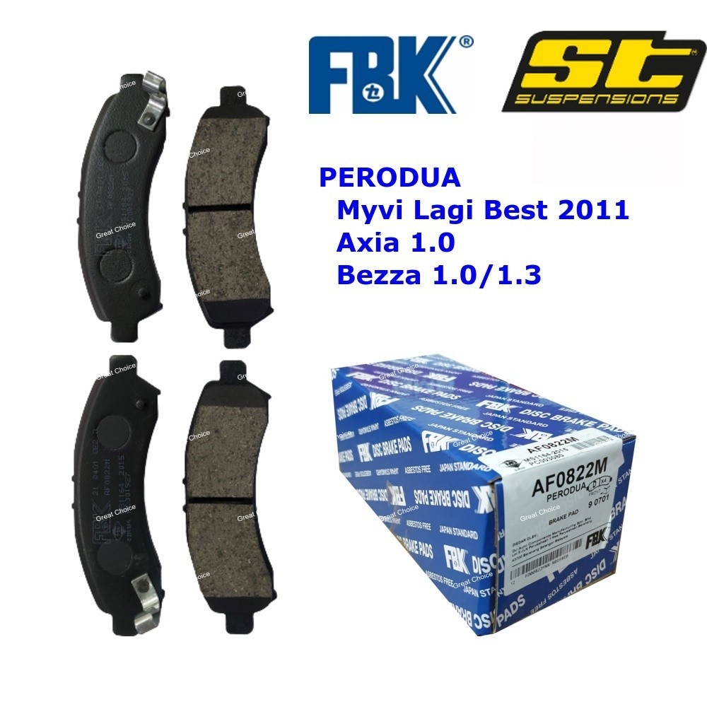 FBK Myvi Lagi Best, Axia, Bezza Front Disc Brake Pad PERODUA AF0822M ...