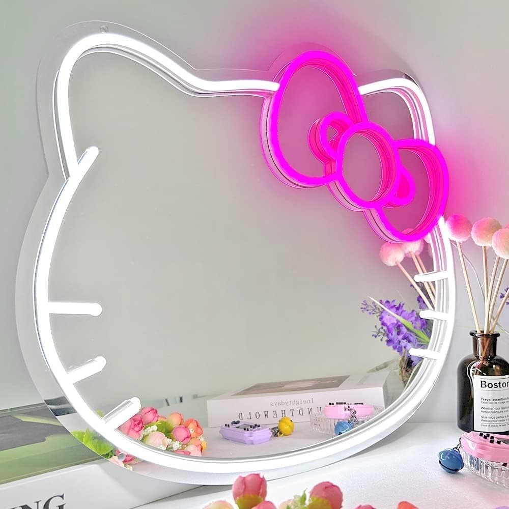 Unolux Cat Mirror Neon Light LED Makeup Mirror Desktop Vanity Mirror ...
