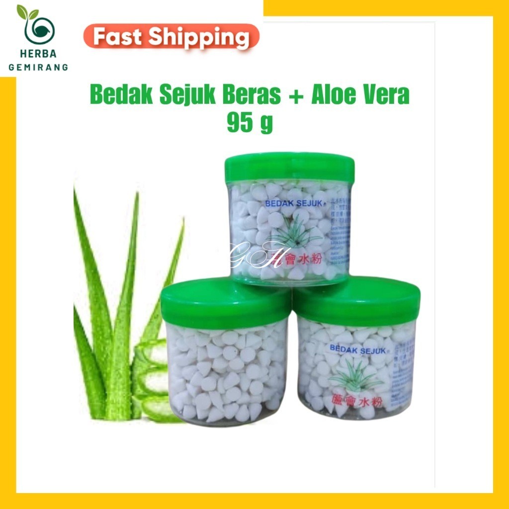 Bedak Sejuk Putih Tradisional kampung Beras + Aloe Vera 95 gm ( Tudung ...