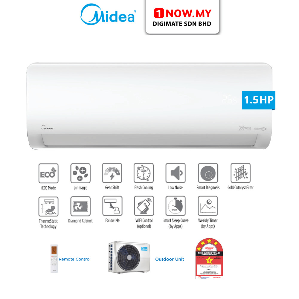 MIDEA 1.5HP Xtreme Save Inverter Air Conditioner MSXS-13CRDN8 | WiFi Wall Mount Penghawa Dingin ...