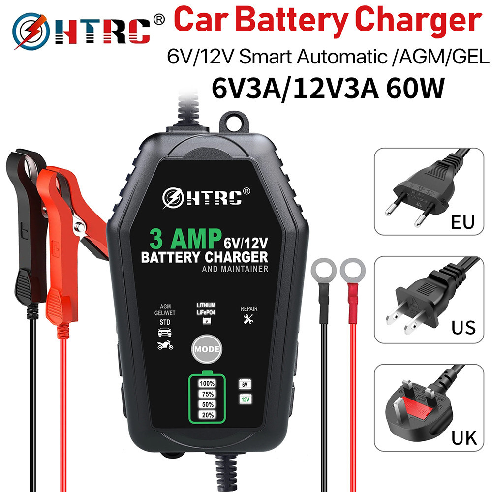 HTRC Car Battery Charger 6V 12V 3A Pulse Repair Smart Fully Automatic ...