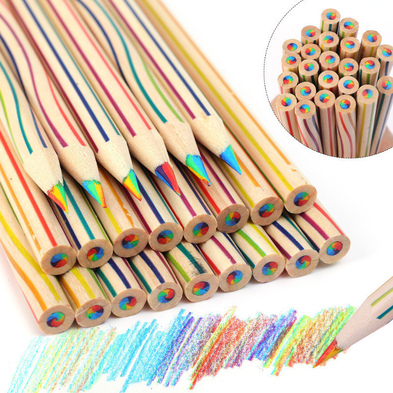 Rainbow Pencil - 7 Color In 1 Wooden Rainbow Gradient Crayon - Can ...