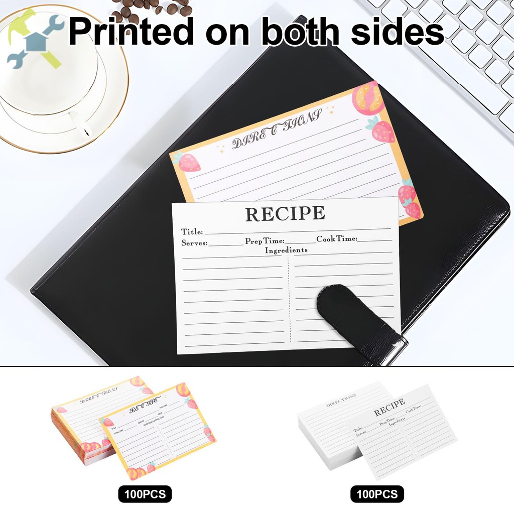 100 Pcs Recipe Cards Blank Recipe Cards Double Sided Recipe Card Set to ...