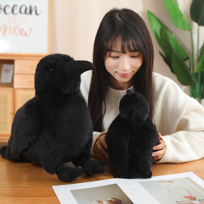 Realistic Black Crow Plush Toy Corvus Corax Plushie Raven Peluche ...