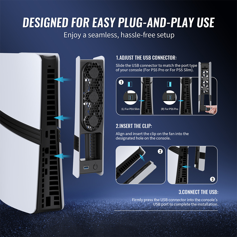 For PS5 Pro/PS5 Slim Cooling Fan Game Console Cooling Fan Quiet Cooler ...