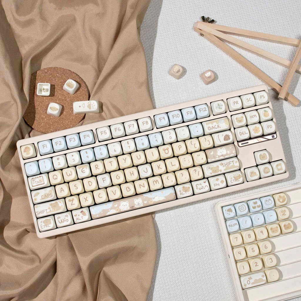 Yongqiu Butter Bear keycaps PBT MOA profile Cute Custom keycaps set for ...
