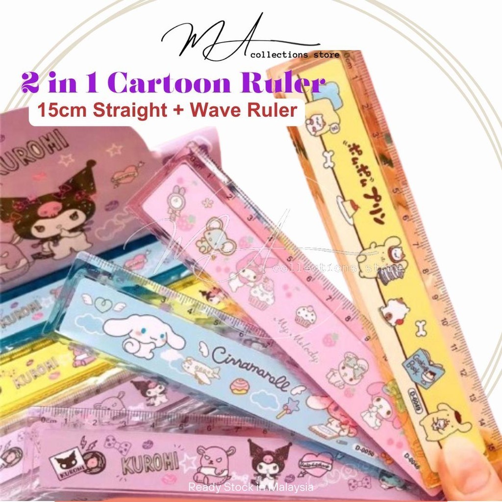 Ready Stock !!! 15cm Cartoon Ruler 2 in 1 Straight and Wave Ruler ...