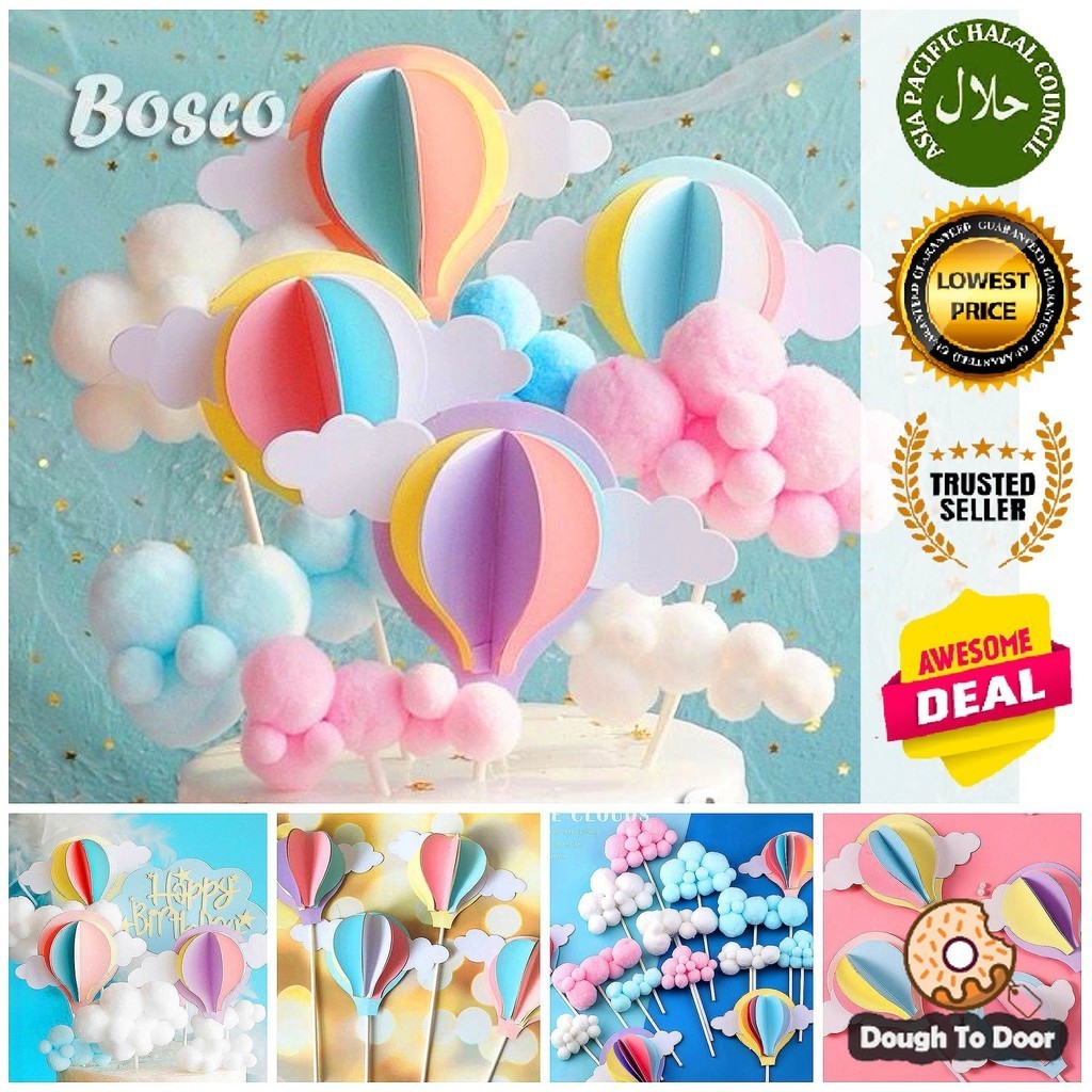 Hot Air Balloon Cloud Topper Rainbow Color Decor Cake Decoration Topper ...