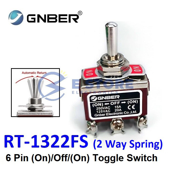 GNBER RT-1322FS Toggle Switch DPDT (ON)/Off/(ON) 6 Pin 15A 250VAC ...