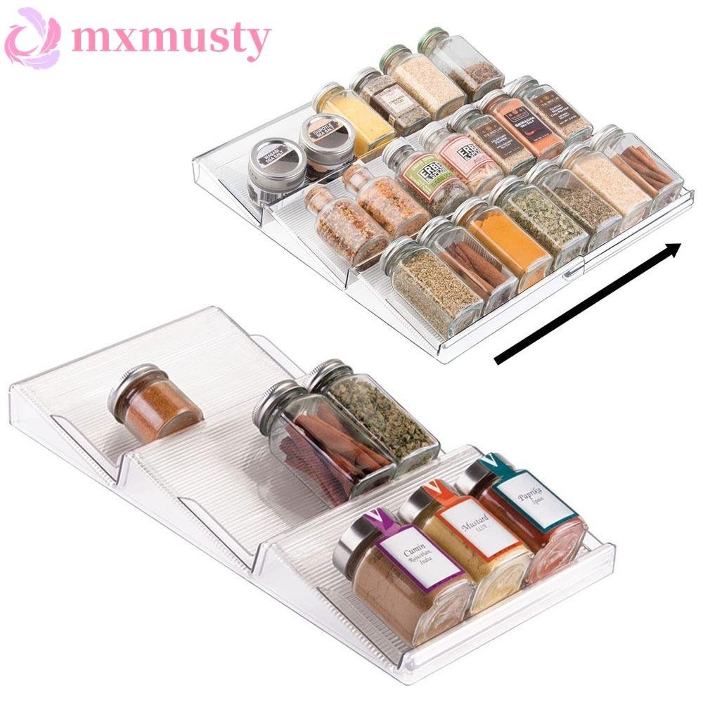 MXMUSTY Kitchen Drawer Organizer, Slanted Clear Expandable Spice Rack ...