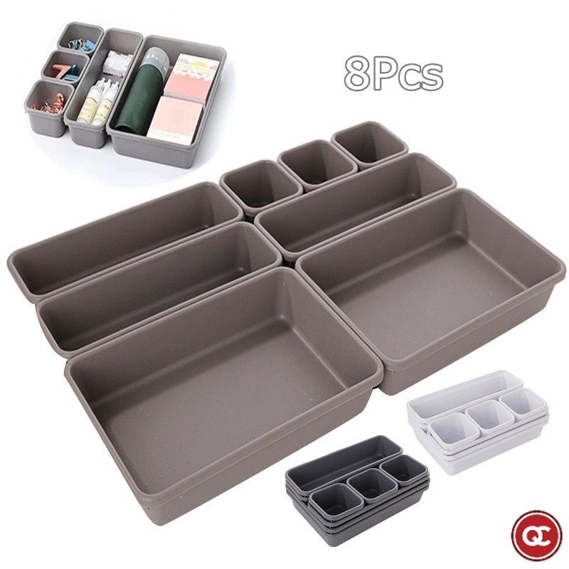 QC 8Pcs 3-Size Practical Plastic Interlocking Desk Drawer Organizer ...
