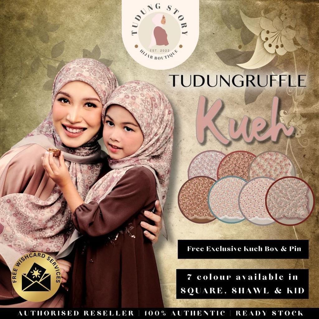 Tudung Ruffle KUEH Printed Cotton Collection + Free Exclusive Box ...