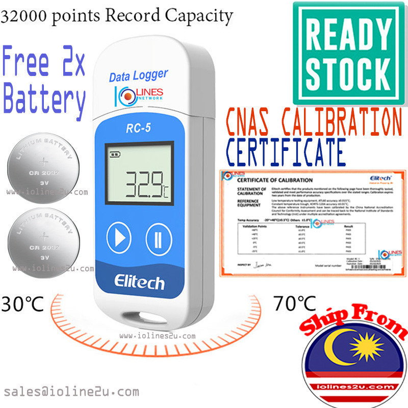 Calibrated Elitech RC-5 Mini LCD display USB Temperature Data logger ...