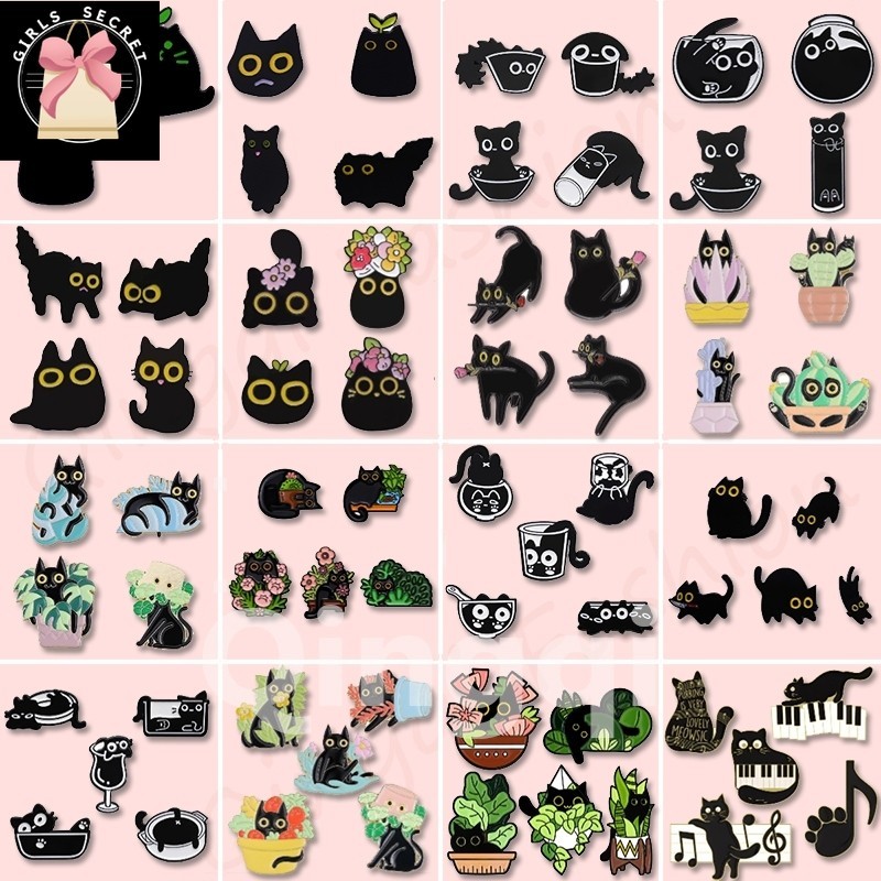 Qqbmanychooseset 2 5pcs Black Cat Enamel Pins Set Cute Big Eyes Kitten
