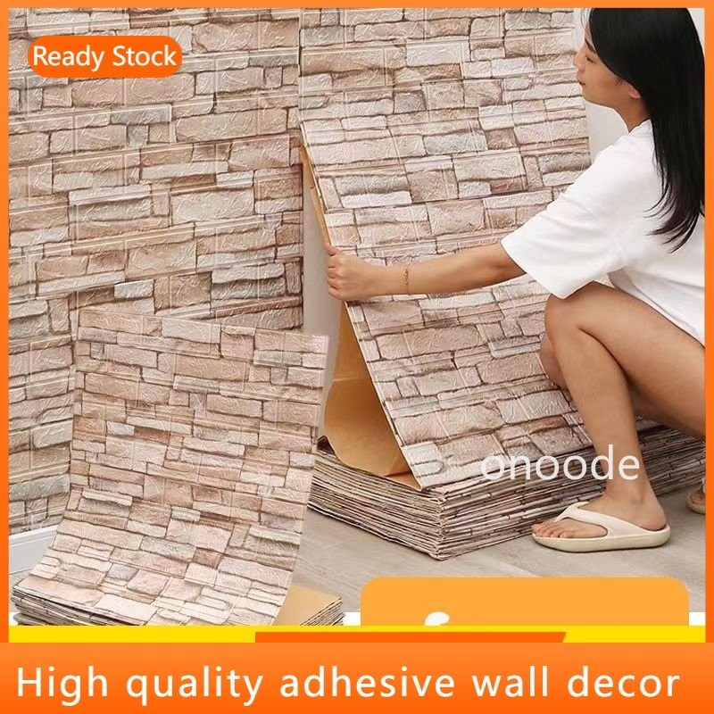 brick foam wall paper dinding 3D wallpaper stickers wall stickers ...