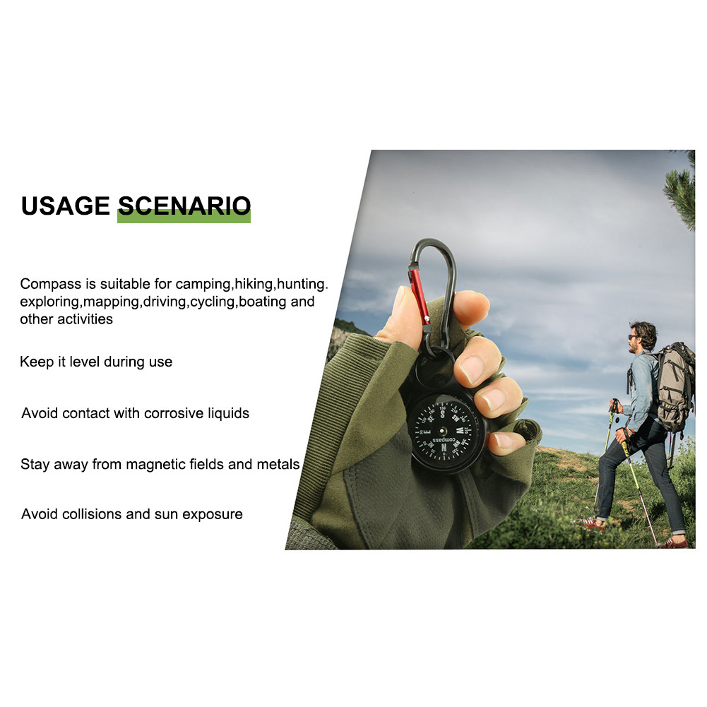 Outdoor Carabiner Compass Waterproof Metal Carabiner Compass for Hiking ...