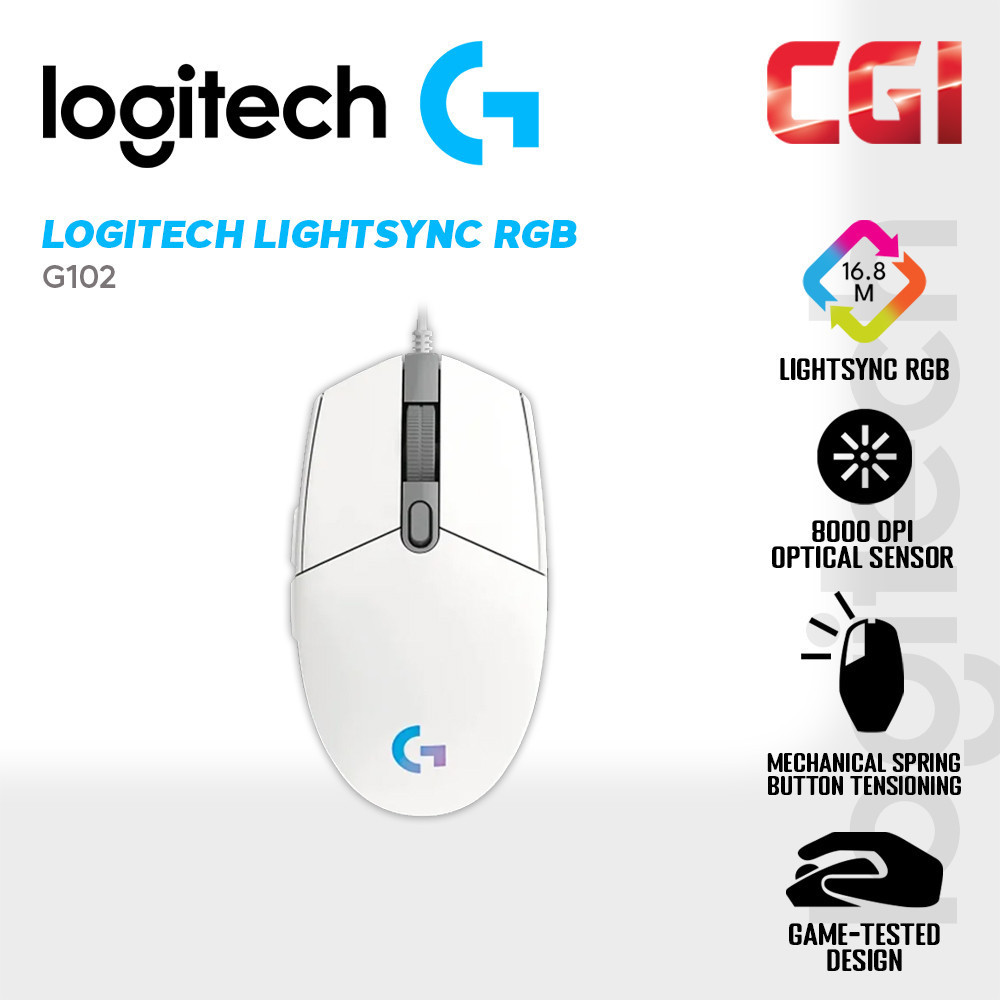 Logitech G102 Lightsync RGB 6 Button Wired Gaming Mouse - White (910-005803) | Shopee Malaysia