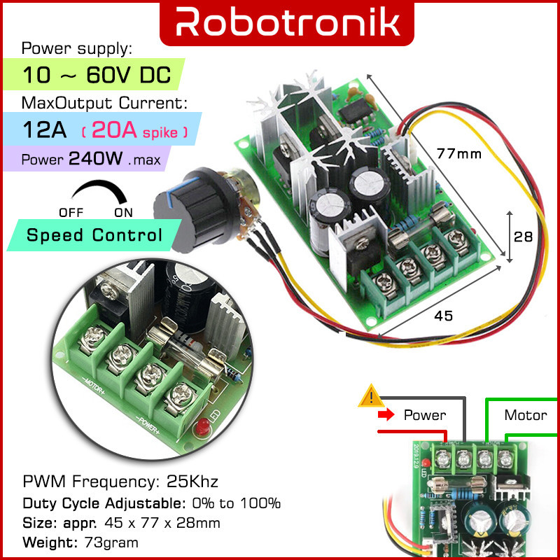 DC Brush Motor Speed Controller PWM (up-to 40A) Dimmer, Geared Gear ...