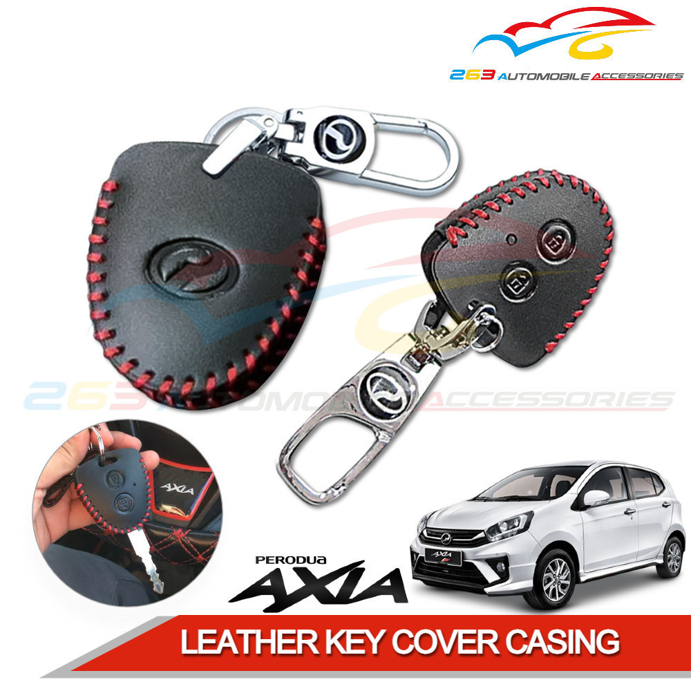 PERODUA AXIA LEATHER KEY COVER CASING (BLACK & RED LINER) | Shopee Malaysia