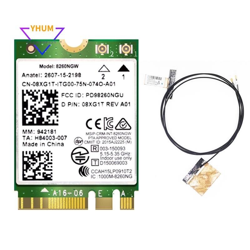 8260 8260NGW WiFi Card+2XAntenna 867M Bluetooth 4.2 NGFF M.2 WiFi for ...