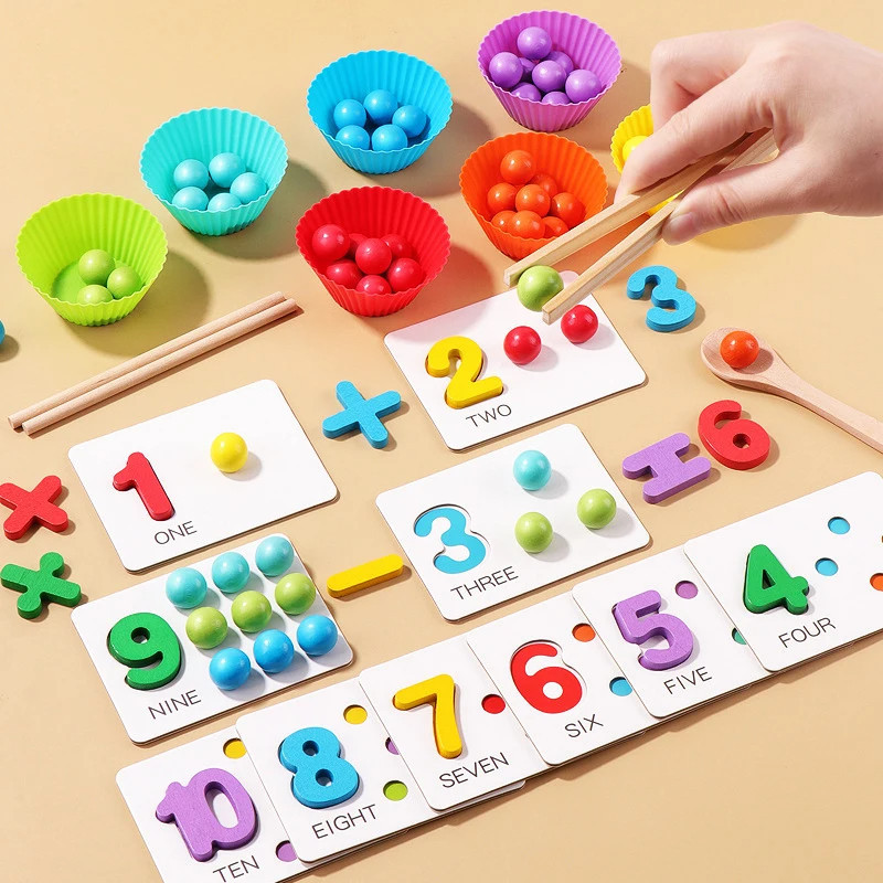 Counting Number Game Wooden Montessori Clip Beads Toy Color Sorting ...