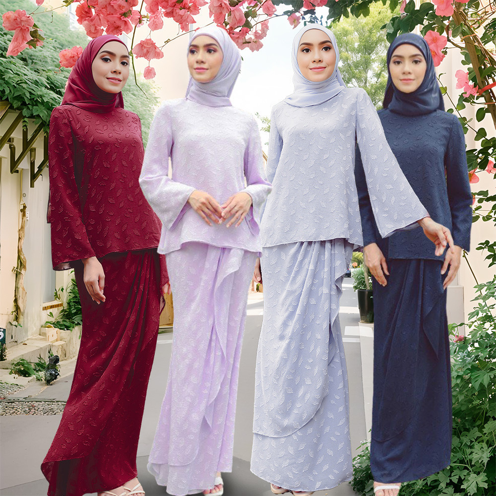 Chiffon Baju Kurung Moden Sulam Muslim Set Ruffe Pleated Layer Kurung ...