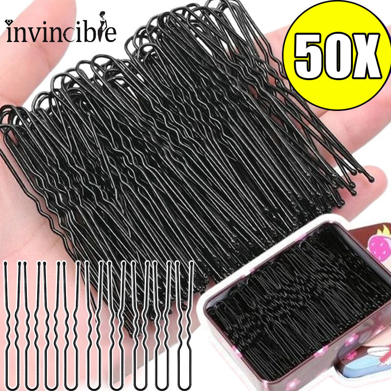 50 Pcs Invisible Wavy U-Shaped Black Bobby Pin/ Hairstyle Styling Metal ...