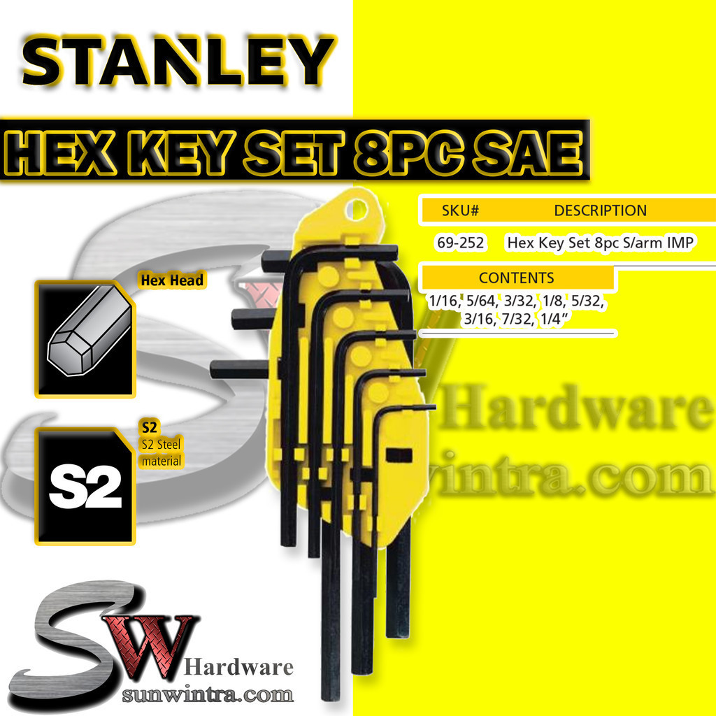 STANLEY Hex Key Set SAE Set of 8 pc. Short Arm Hex Key Wrench Allen Key ...