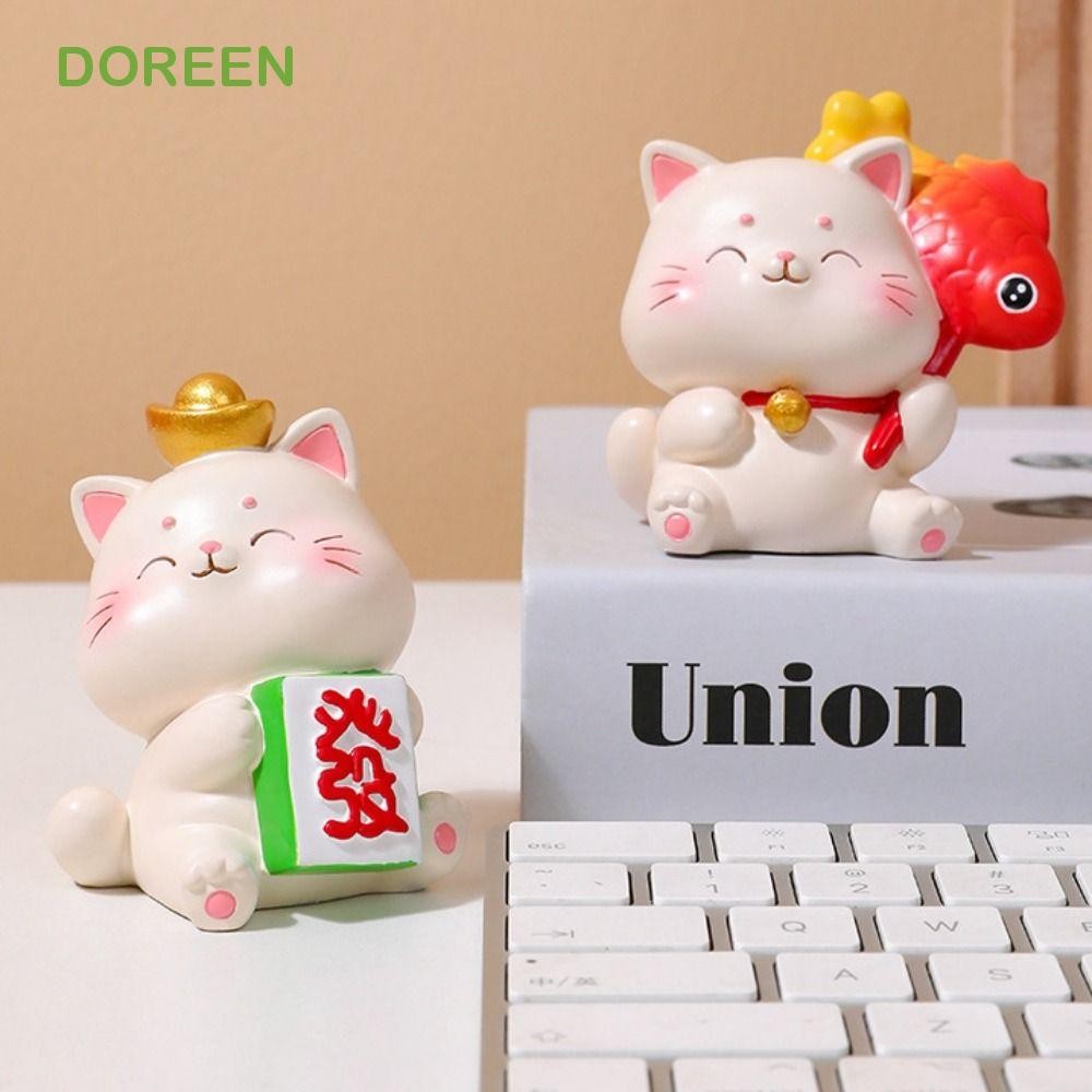 DOREEN Lucky Cat Ornaments, Cartoon Exquisite Wealth Cat Figurine, Desk ...