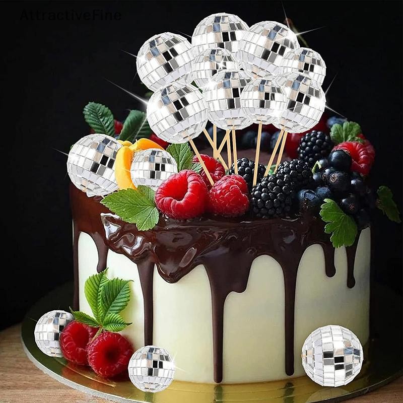 [AttractiveFine] 10Pcs 2/3CM Shiny Mirror Balls Cake Topper Cupcake ...