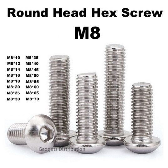 Stainless Steel M8 Button Round Head Hex Screw M8*10 to M8*70 2721.1 ...