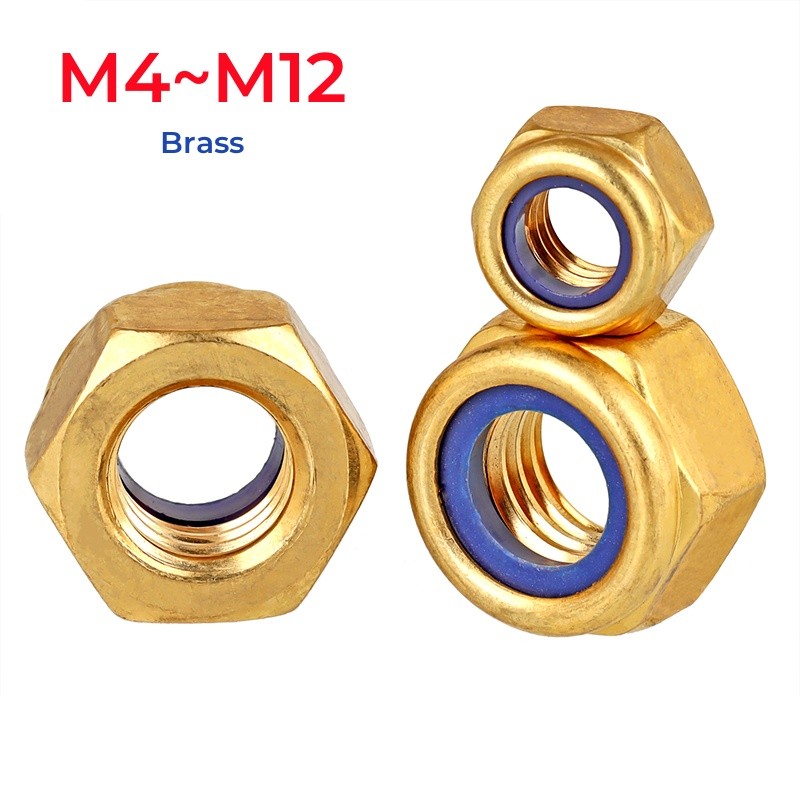 M4 M5 M6 M8 M10 M12 Brass Hex Nylon Insert Lock Nut Self-locking ...
